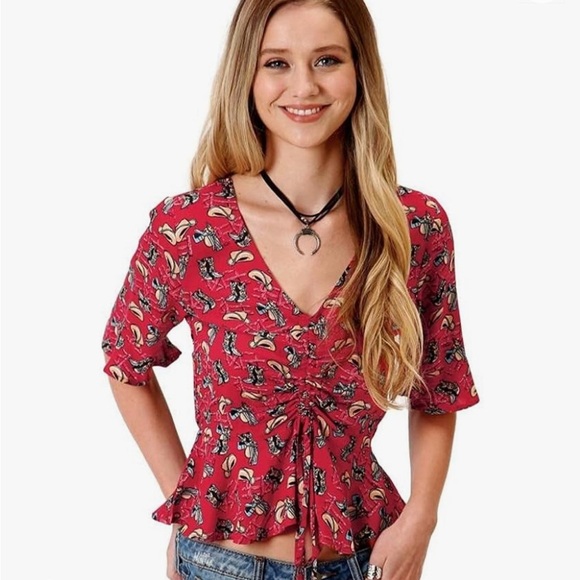 Roper | Tops | Roper Red Rayonnylon Boot Scoot Blouse Size Medium ...